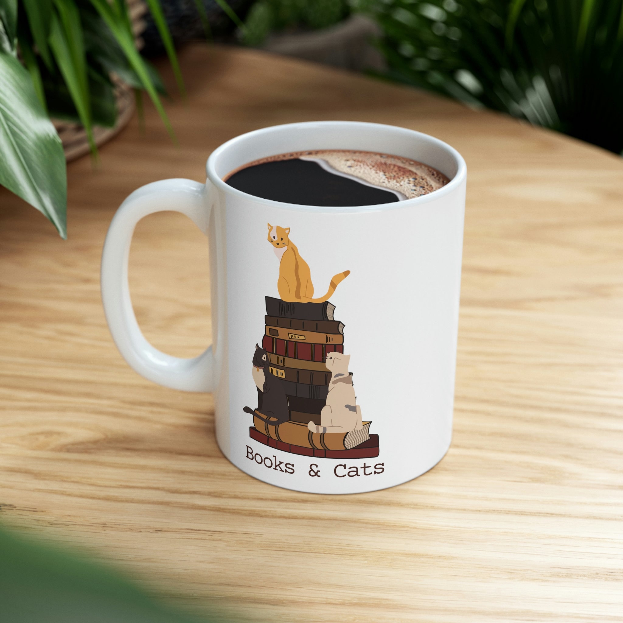 Books and Cats Mug 11oz and 15oz Cat Mug Orange Cat Mug Book Lover Gift ...