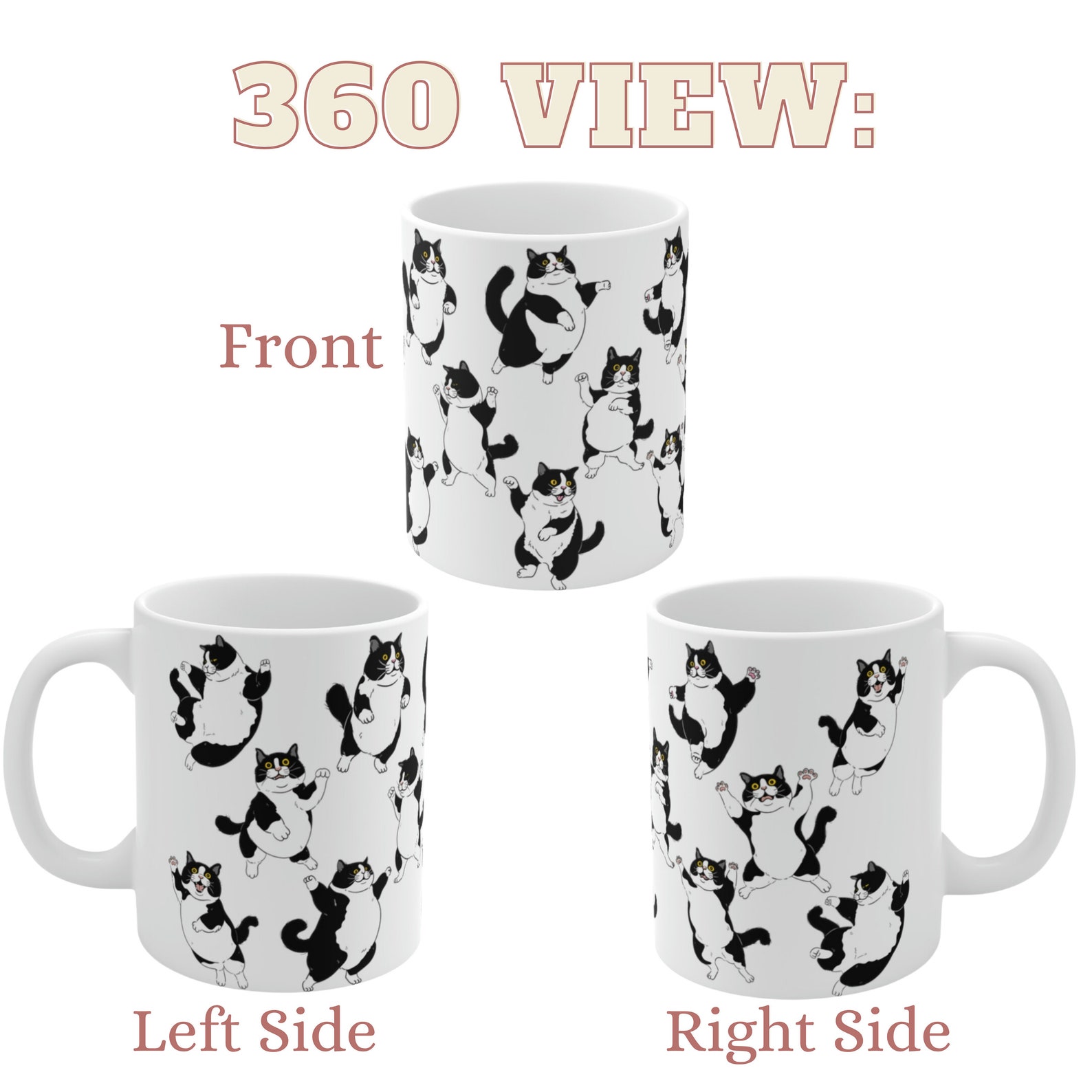 Fat Black and White Tuxedo Cat Coffee Mug 11oz & 15oz Cat Mugs Tuxedo ...
