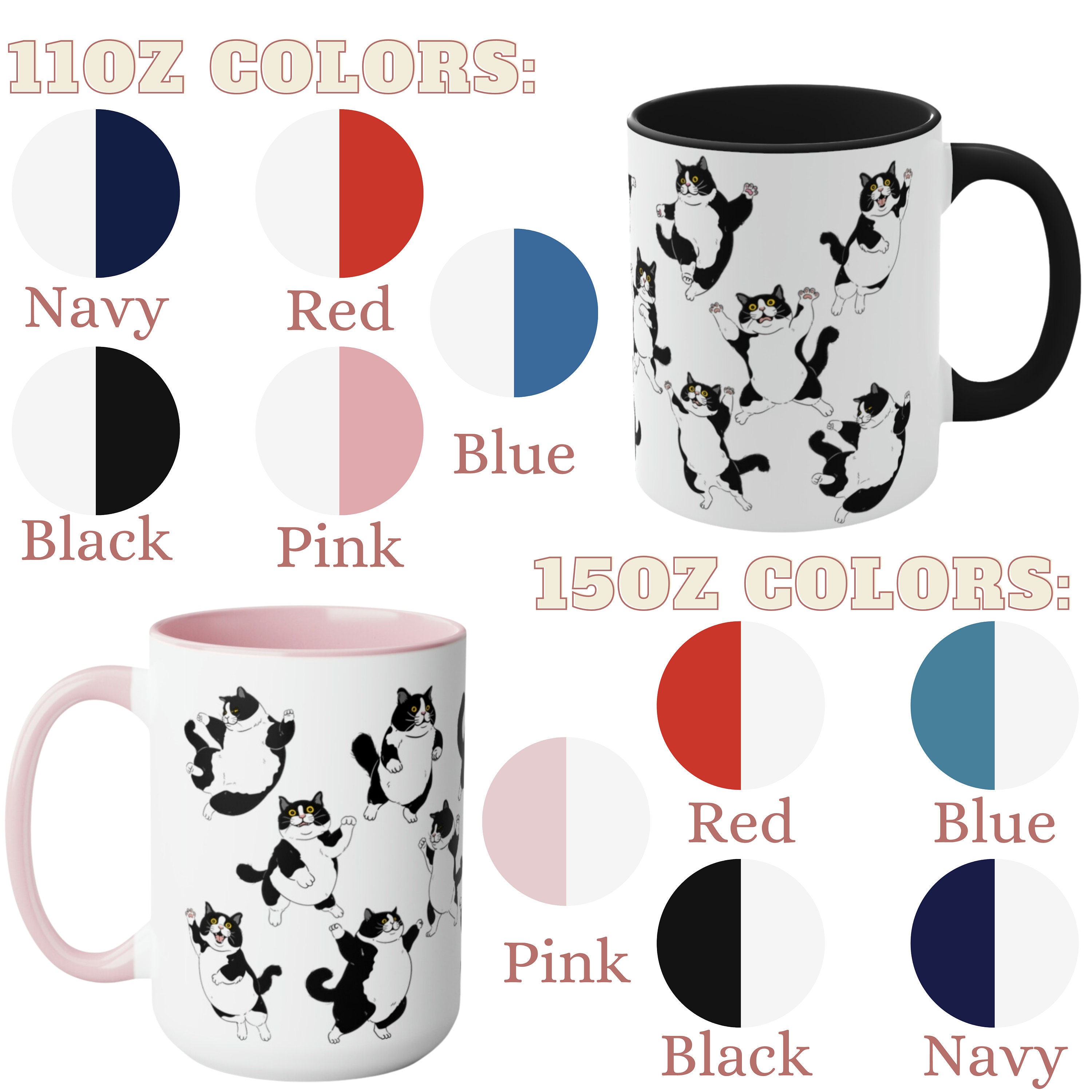 Fat Black and White Tuxedo Cat Coffee Mug 11oz & 15oz Cat Mugs Tuxedo ...