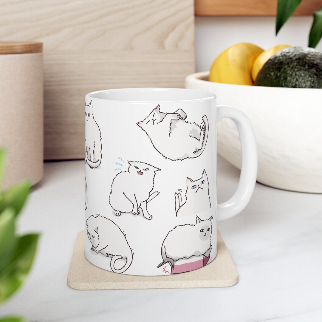 Funny White Cat Mug 11oz and 15oz Cat Mugs White Cat Gift Cat Coffee ...