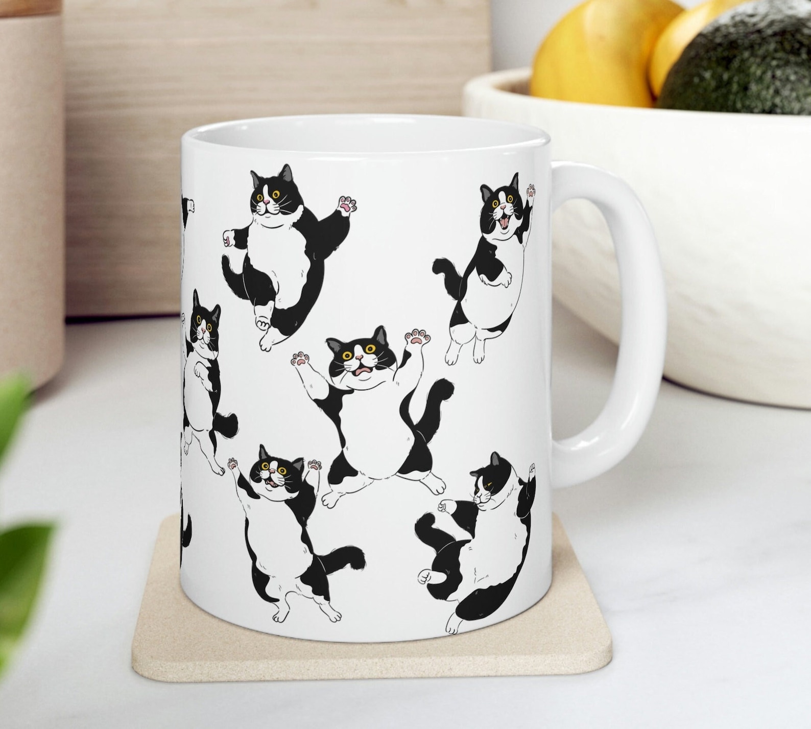 Fat Black and White Tuxedo Cat Coffee Mug 11oz & 15oz Cat Mugs Tuxedo ...