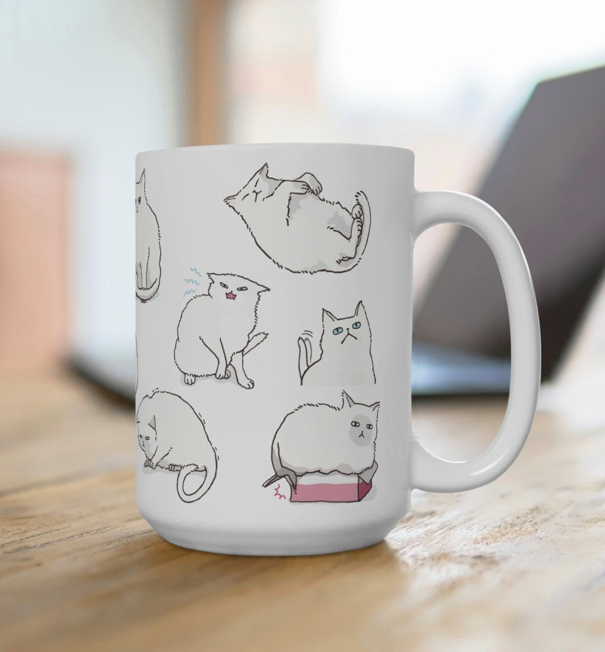 Funny White Cat Mug 11oz and 15oz Cat Mugs White Cat Gift Cat Coffee ...