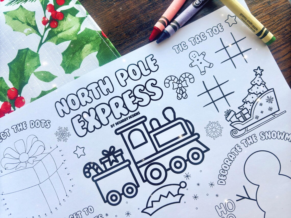 North Pole Colouring Placemat, Printable Colouring Page, Christmas ...