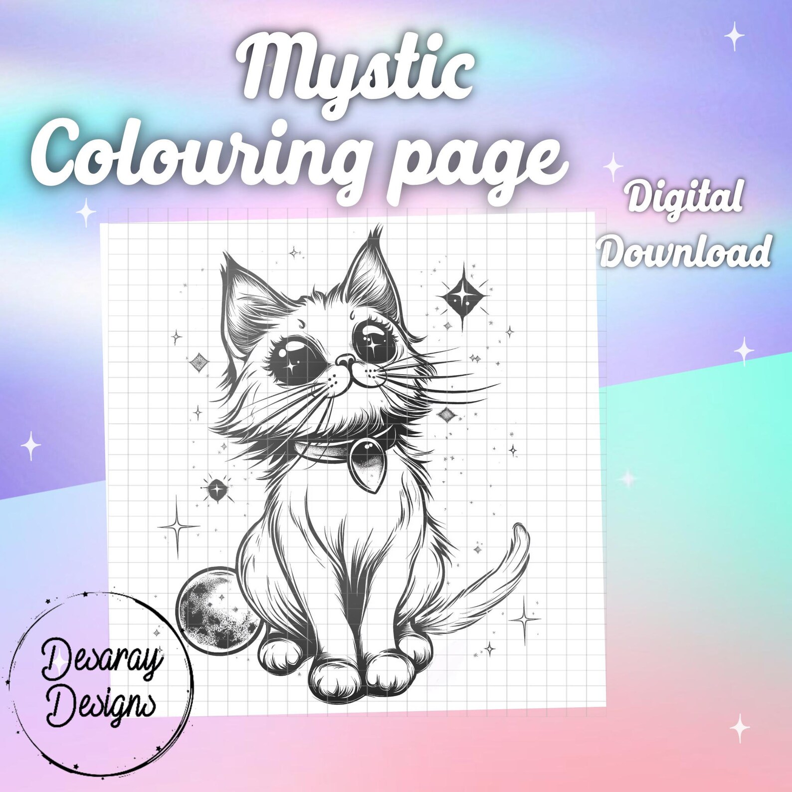 Mystic Colouring Page, Digital Colouring Pages, Cat Colouring Page ...