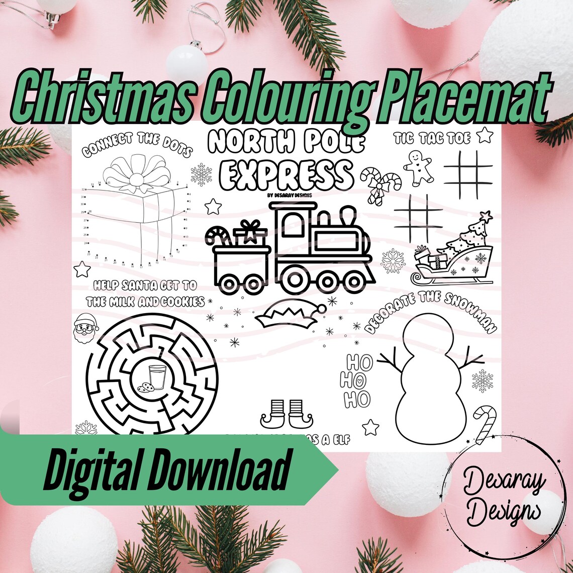 North Pole Colouring Placemat, Printable Colouring Page, Christmas ...