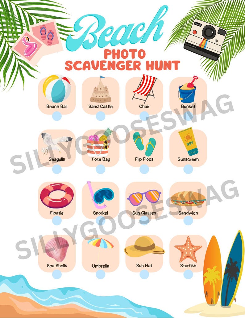 Beach Photo Scavenger Hunt Printable PDF | Fun Beach Activity for Kids ...