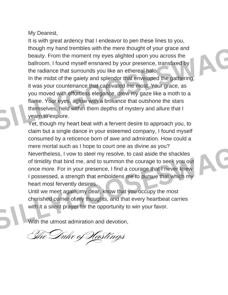 Regency Style Love Letters, Download PDF Printable, Duke of Hastings ...