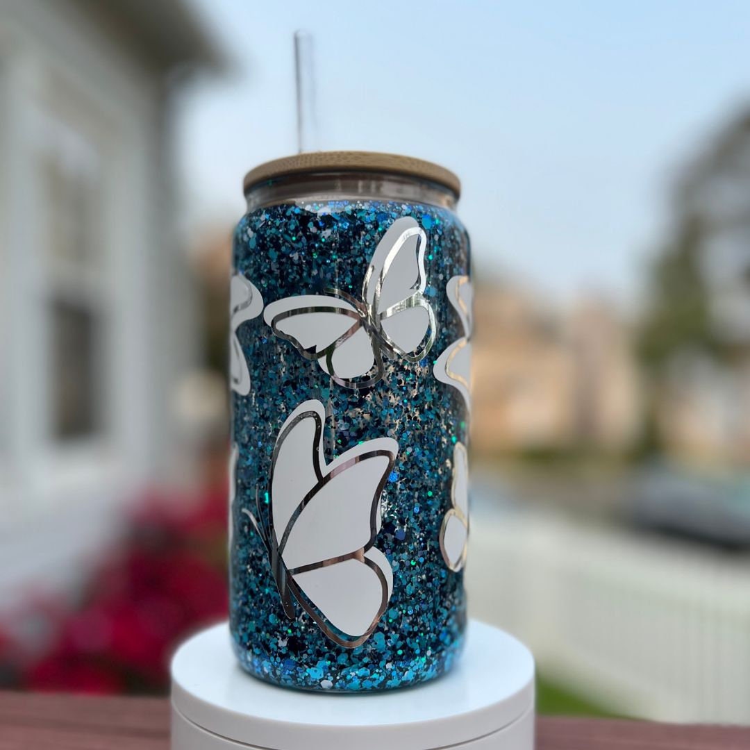 Personalized Blue Butterfly Snow Globe Glass Can - Etsy
