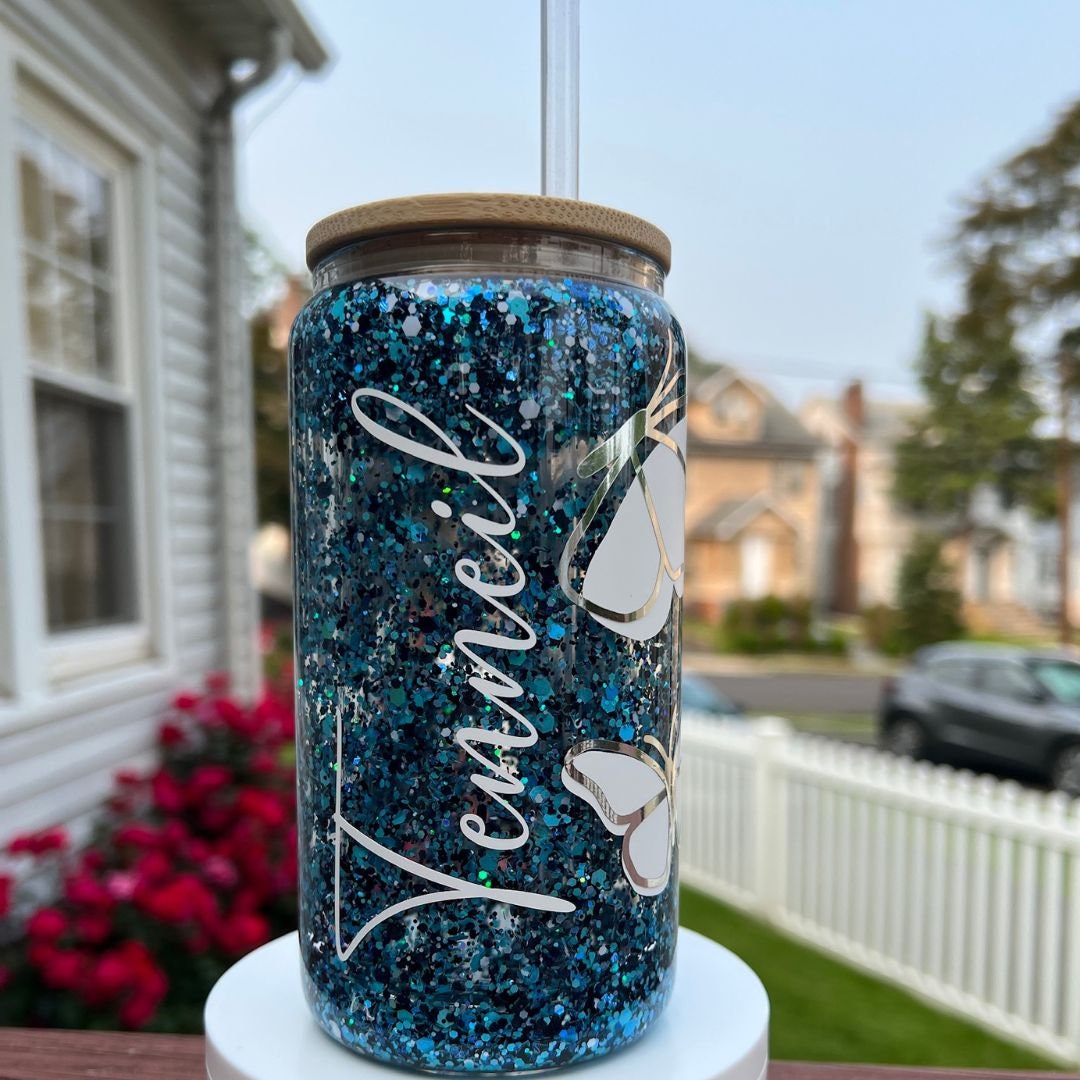 Personalized Blue Butterfly Snow Globe Glass Can - Etsy