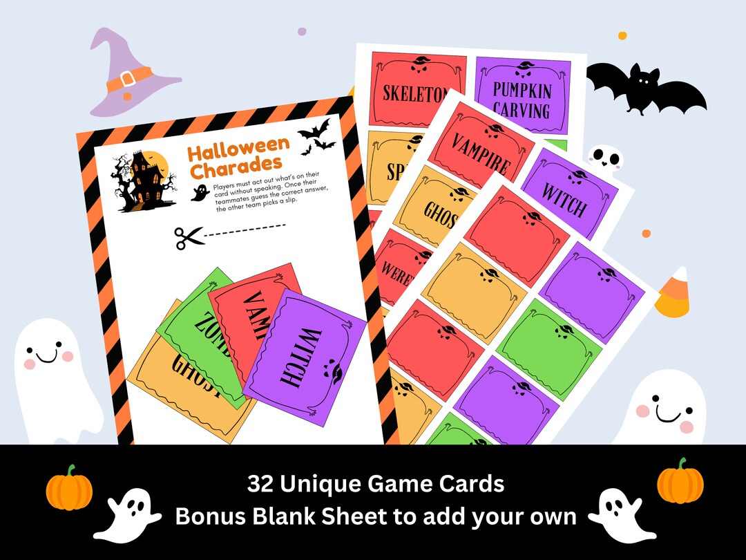 Halloween Charades Game | Printable Halloween Game | Halloween Activity ...
