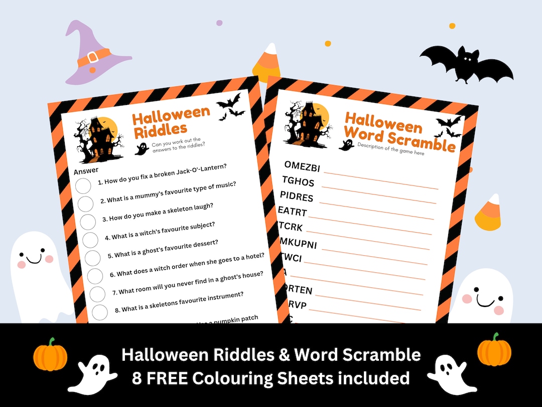 Halloween Riddle Me This & Word Scramble Games | Halloween Party Game ...