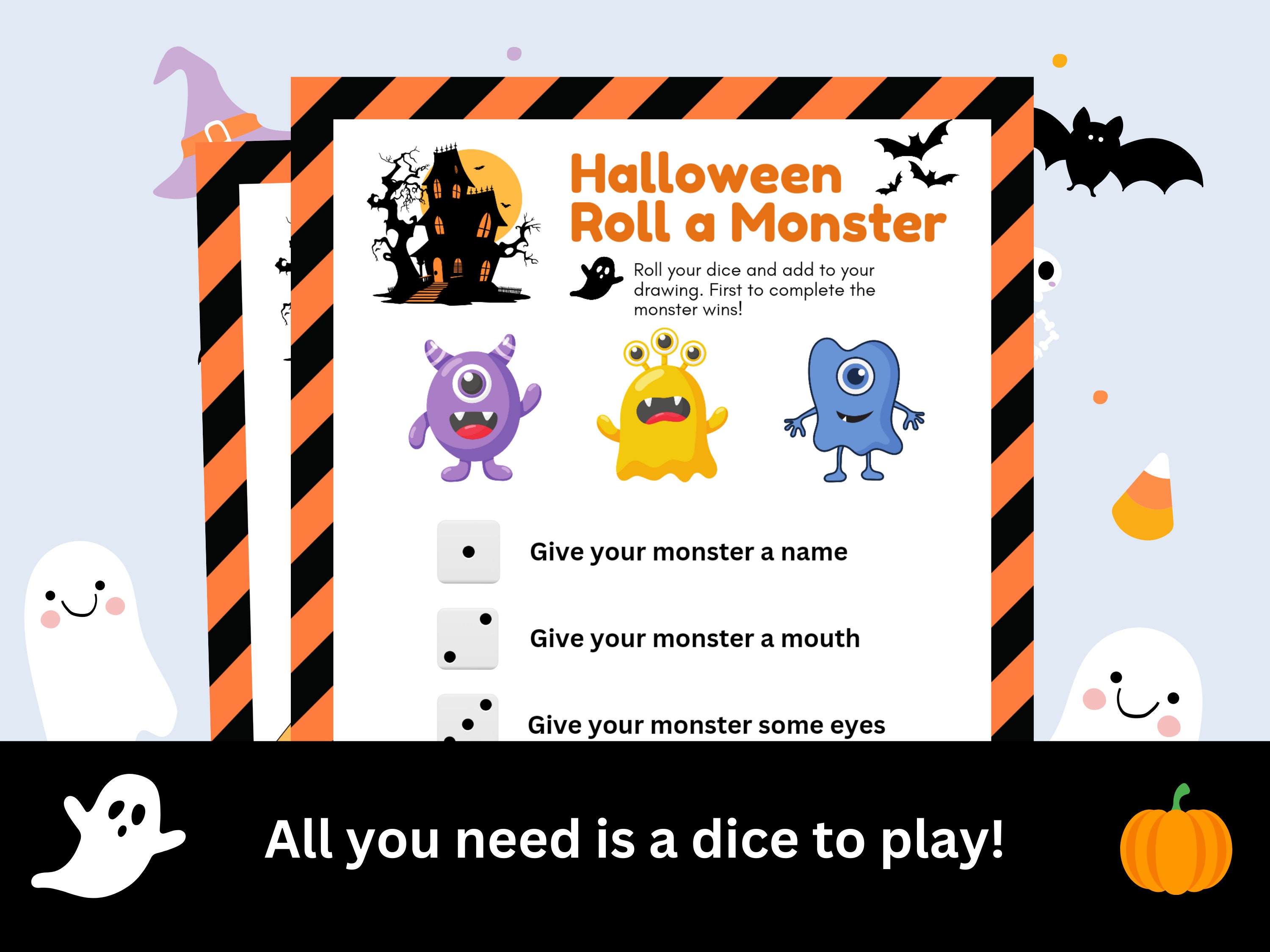 Roll A Monster Game | Printable Halloween Game | Halloween Activity for ...
