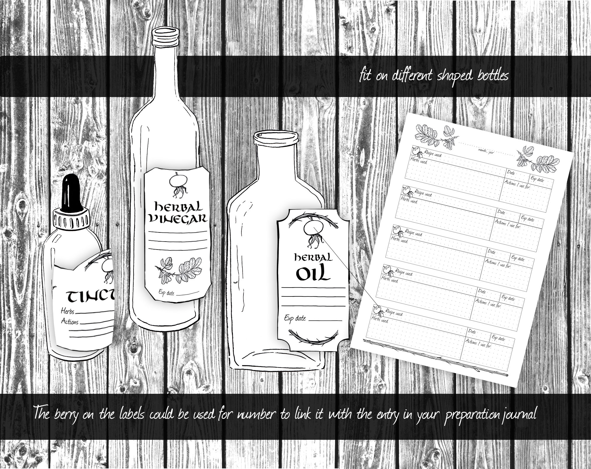 Herbalist Apothecary Labels, Bottle Labels, Herbal Preparations Custom Hand-drawn Labels ...