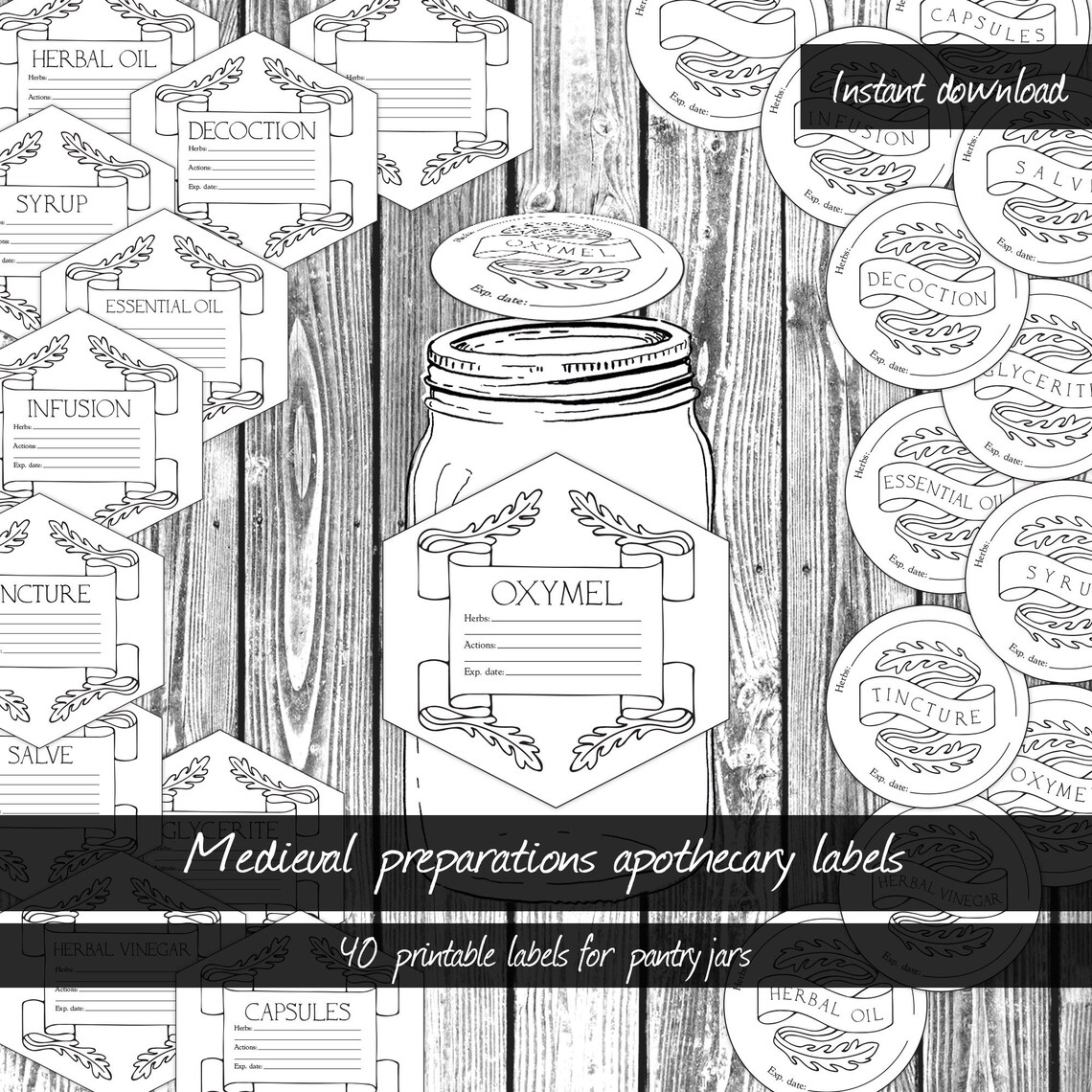 Medieval Herbalist Apothecary Labels, Jar Labels, Herbal Preparations ...