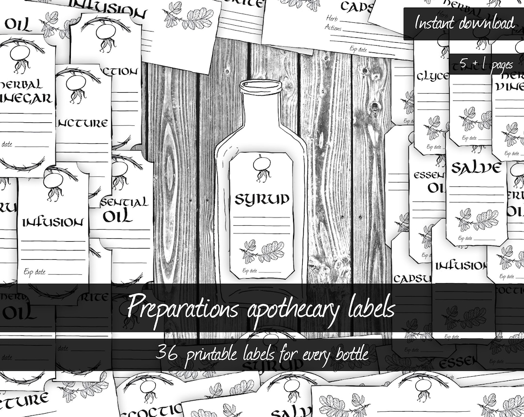 Herbalist Apothecary Labels, Bottle Labels, Herbal Preparations Custom ...