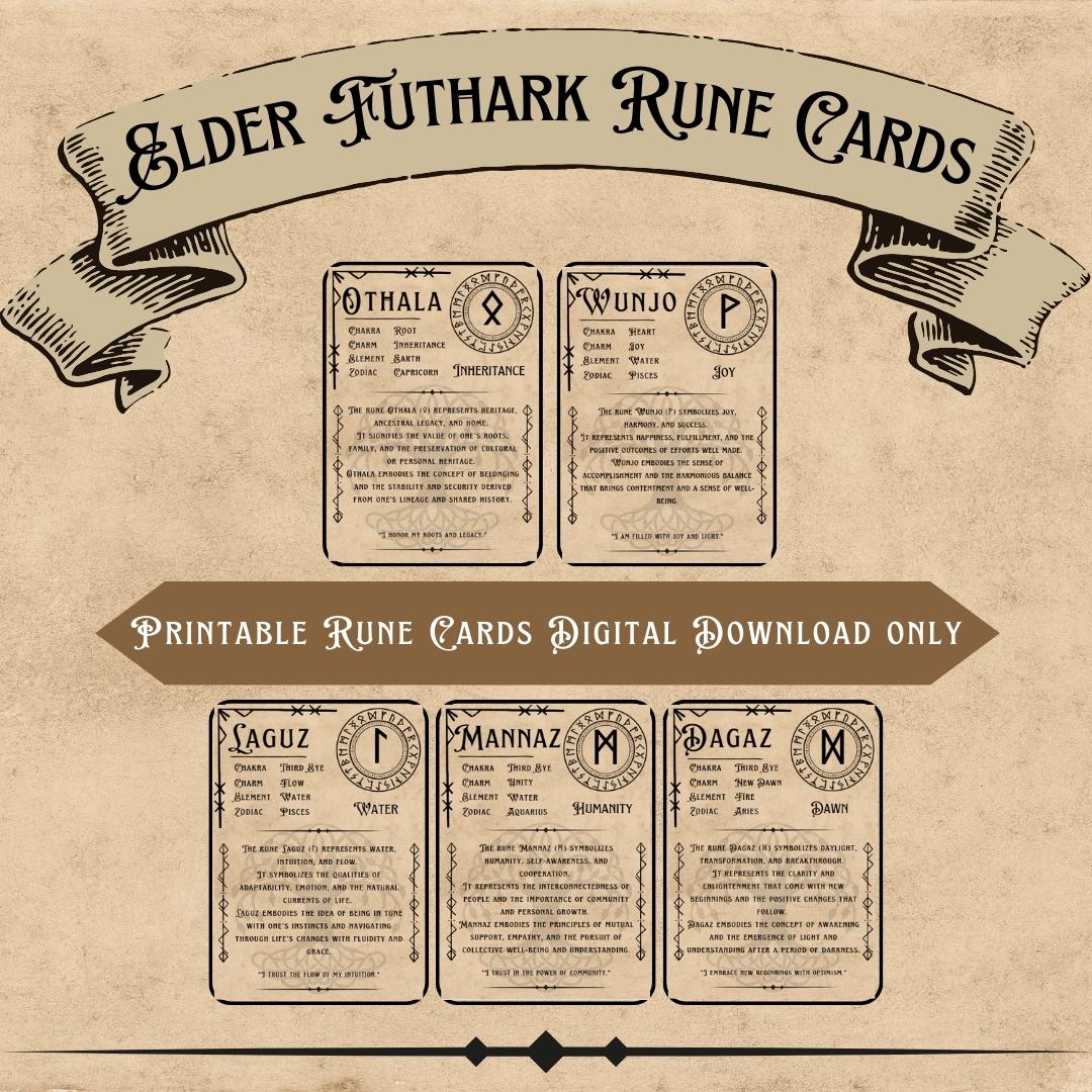 24 Printable Rune Cards, Elder Futhark Rune Cards, Runes, Printable ...