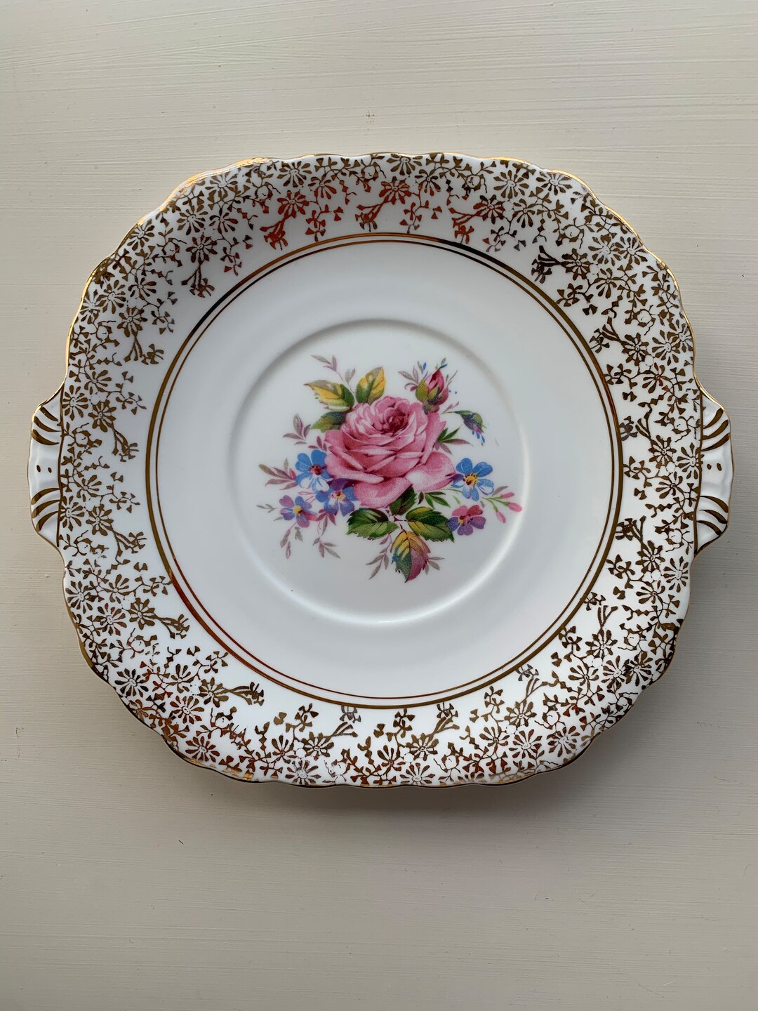 VICTORIA Bone China Sandwich/ Cake Plate Decorated With Flowers - Etsy