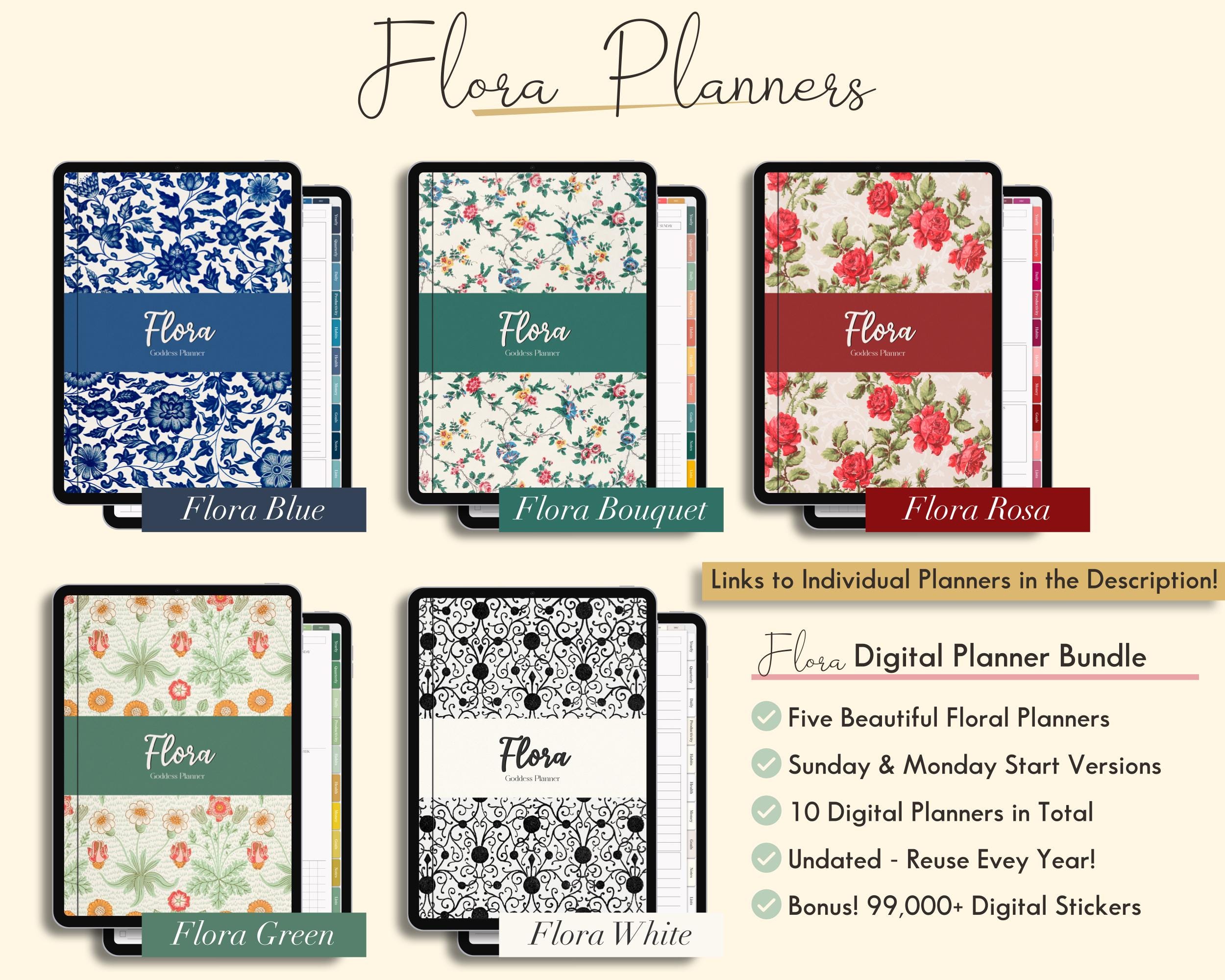Floral Digital Planner Bundle Goodnotes Undated Monthly Budget Planner ...