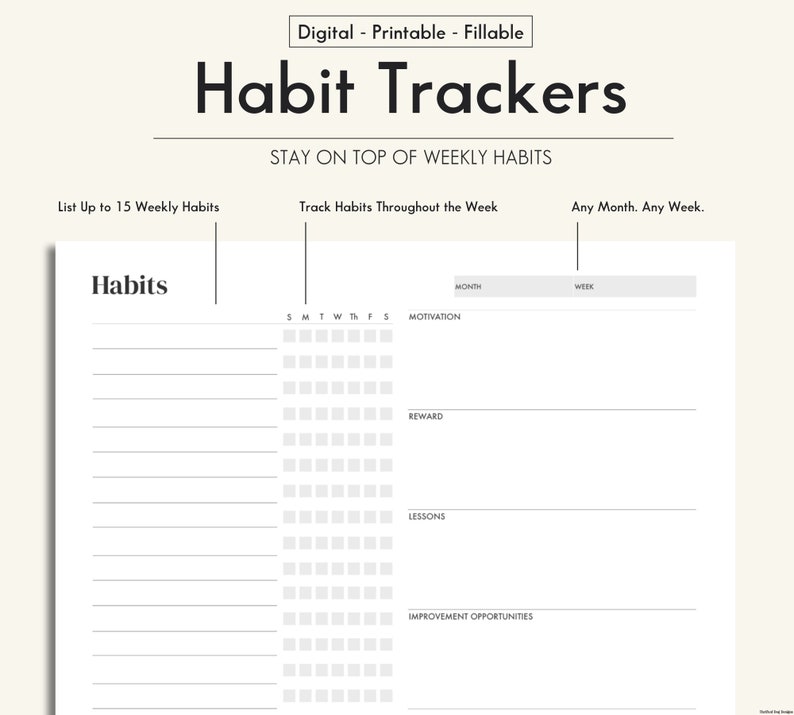Printable Weekly Habit Tracker Digital Mood & Water Tracker Daily ...