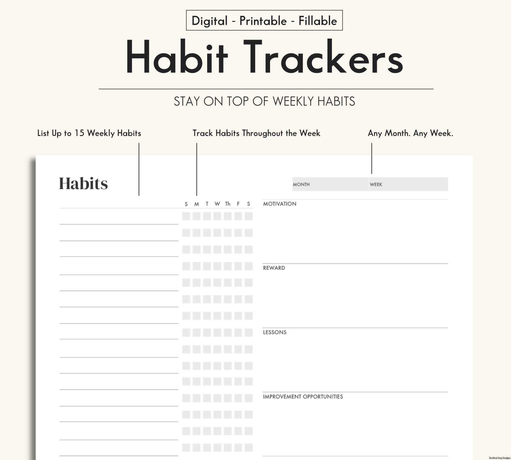 Printable Weekly Habit Tracker Digital Mood & Water Tracker Daily ...