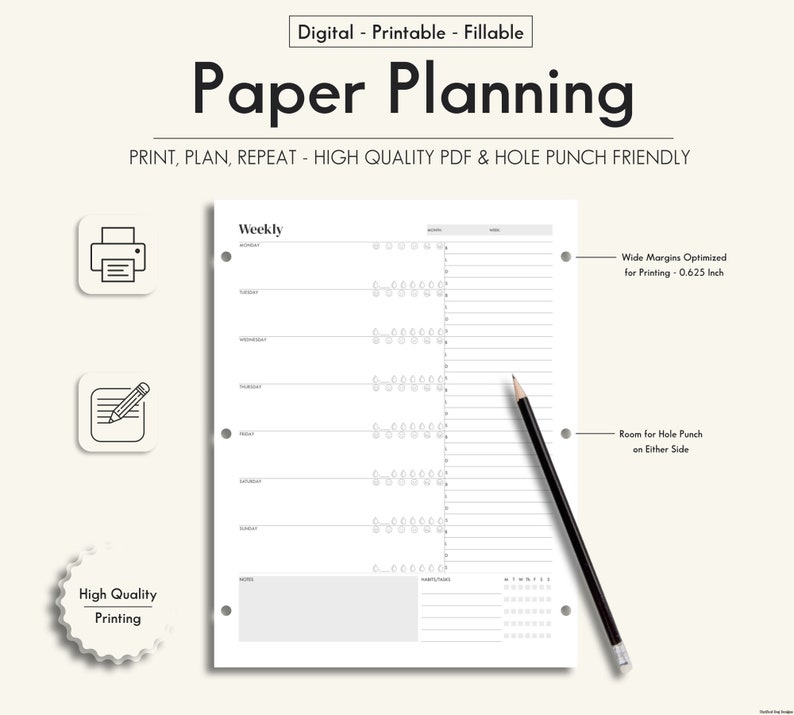 Printable Weekly Planner Mood Icons & Water Goals Habit Tracker ...