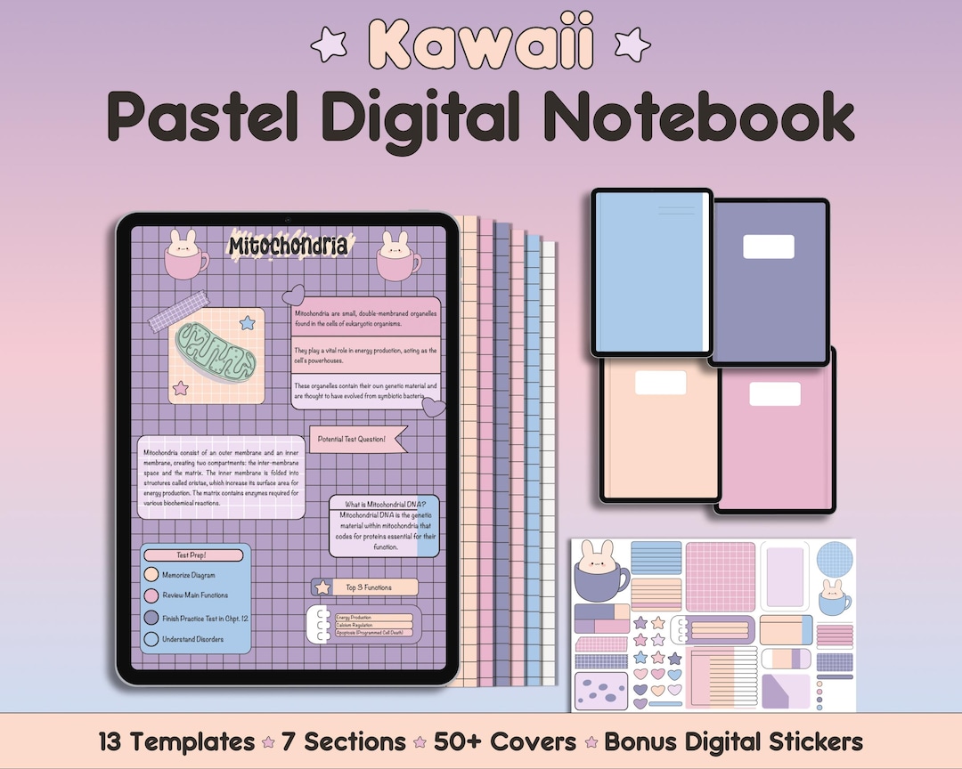 Kawaii Digital Notebook Student Multi Subject Journal Custom Digital ...