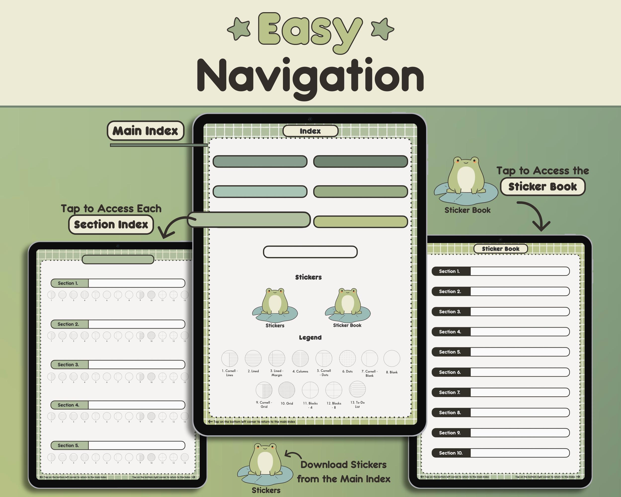 Cute Frog Digital Notebook Student Multi Subject Composition Book ...