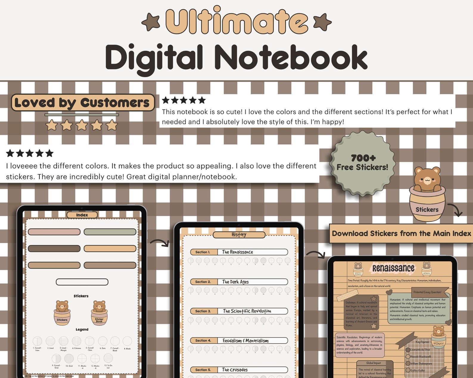 Cute Digital Notebook Student Multi Subject Composition Book ...