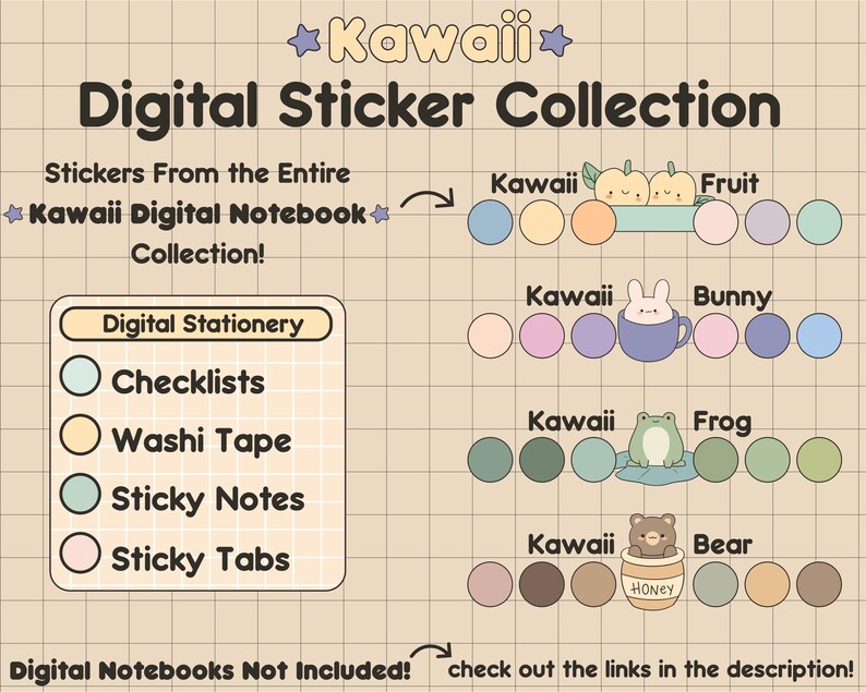 Kawaii Digital Sticker Bundle PNG Widget for Digital Journal Sticker ...