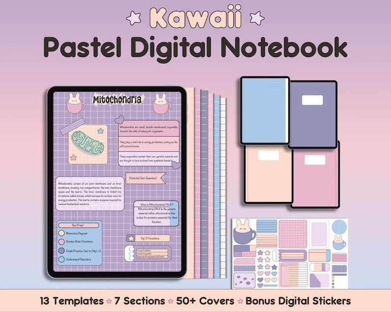 Pastel Digital Notebook Student Multi Subject Notebook Lined Paper ...