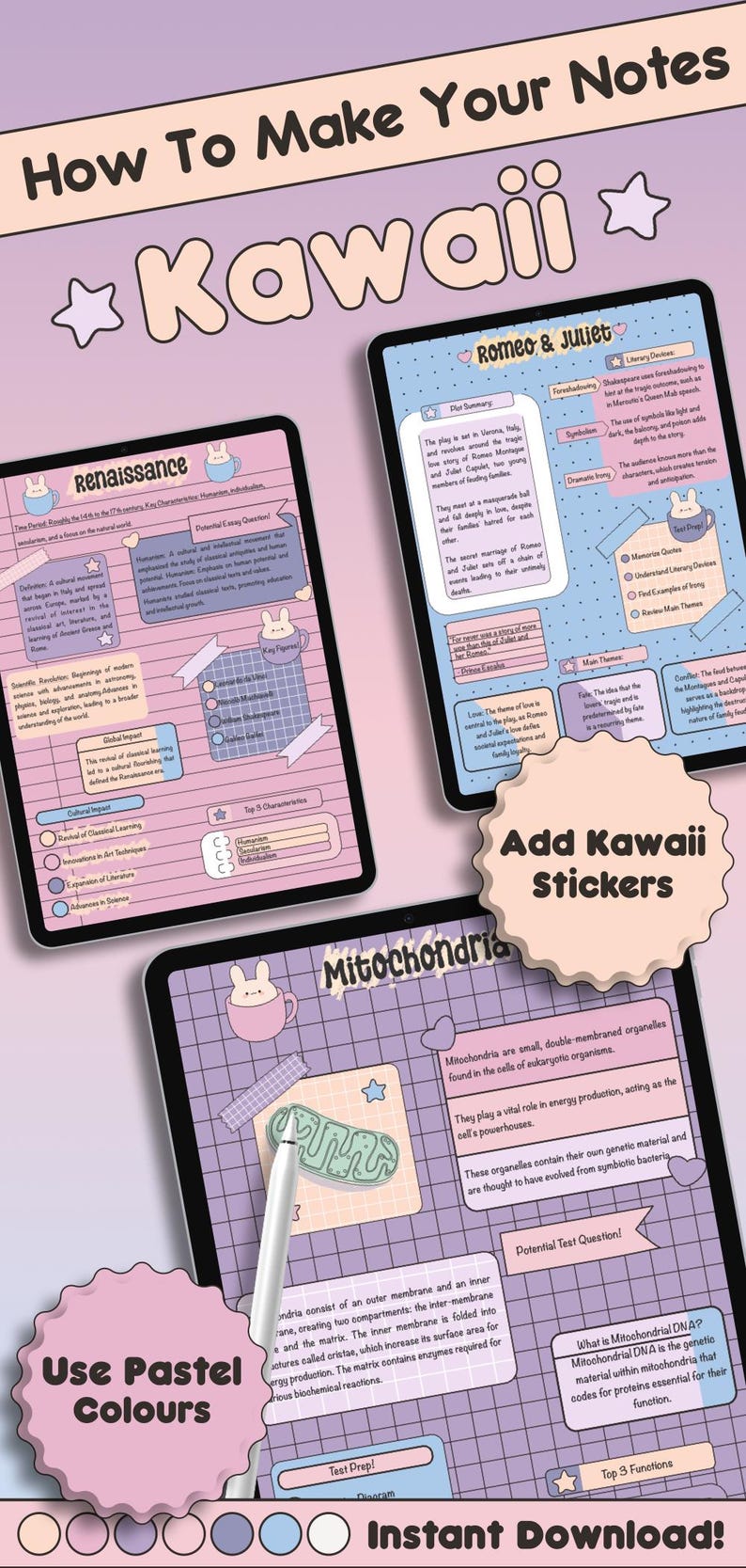 Kawaii Digital Notebook Student Multi Subject Journal Custom Digital ...