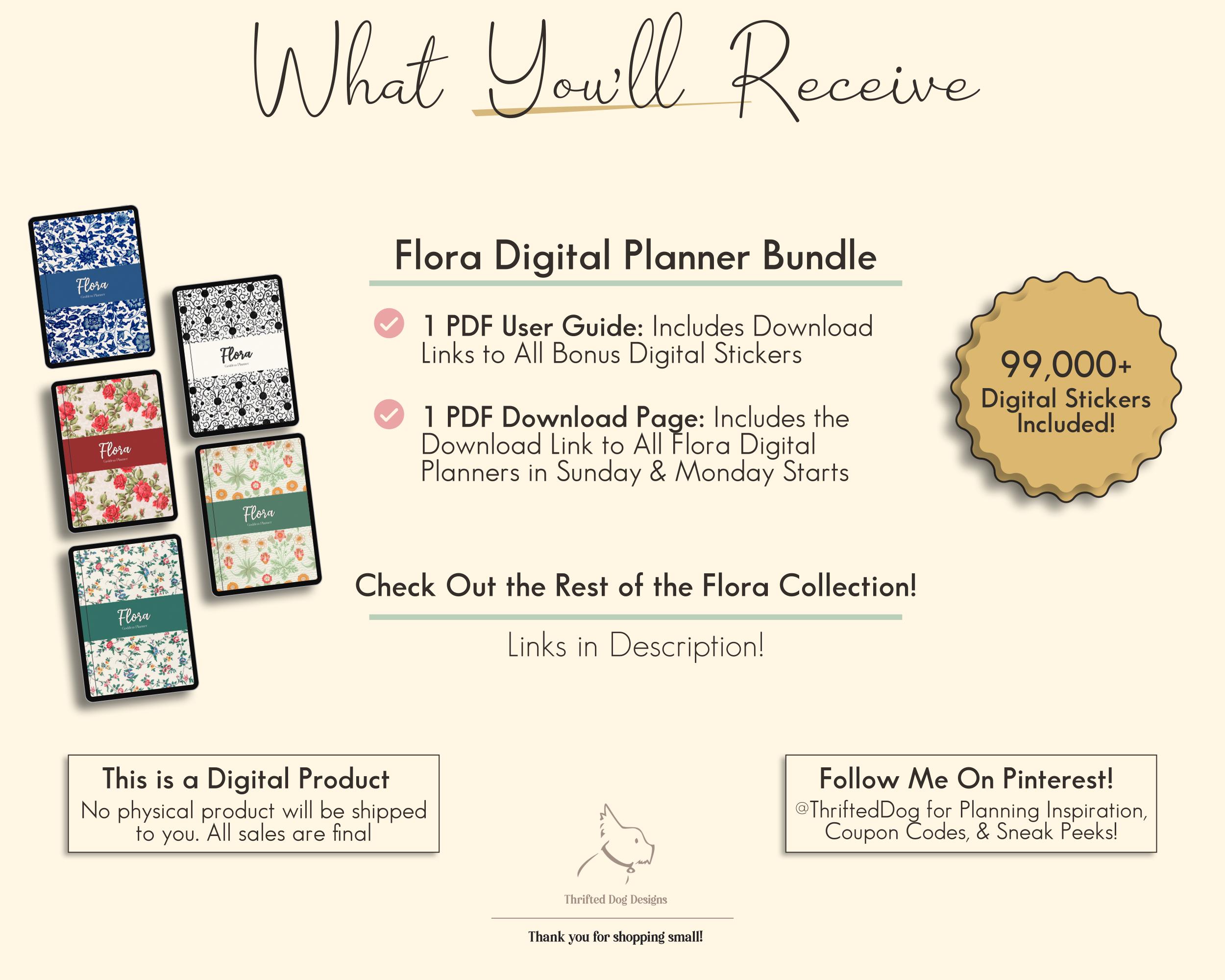 Floral Digital Planner Bundle Goodnotes Undated Monthly Budget Planner ...