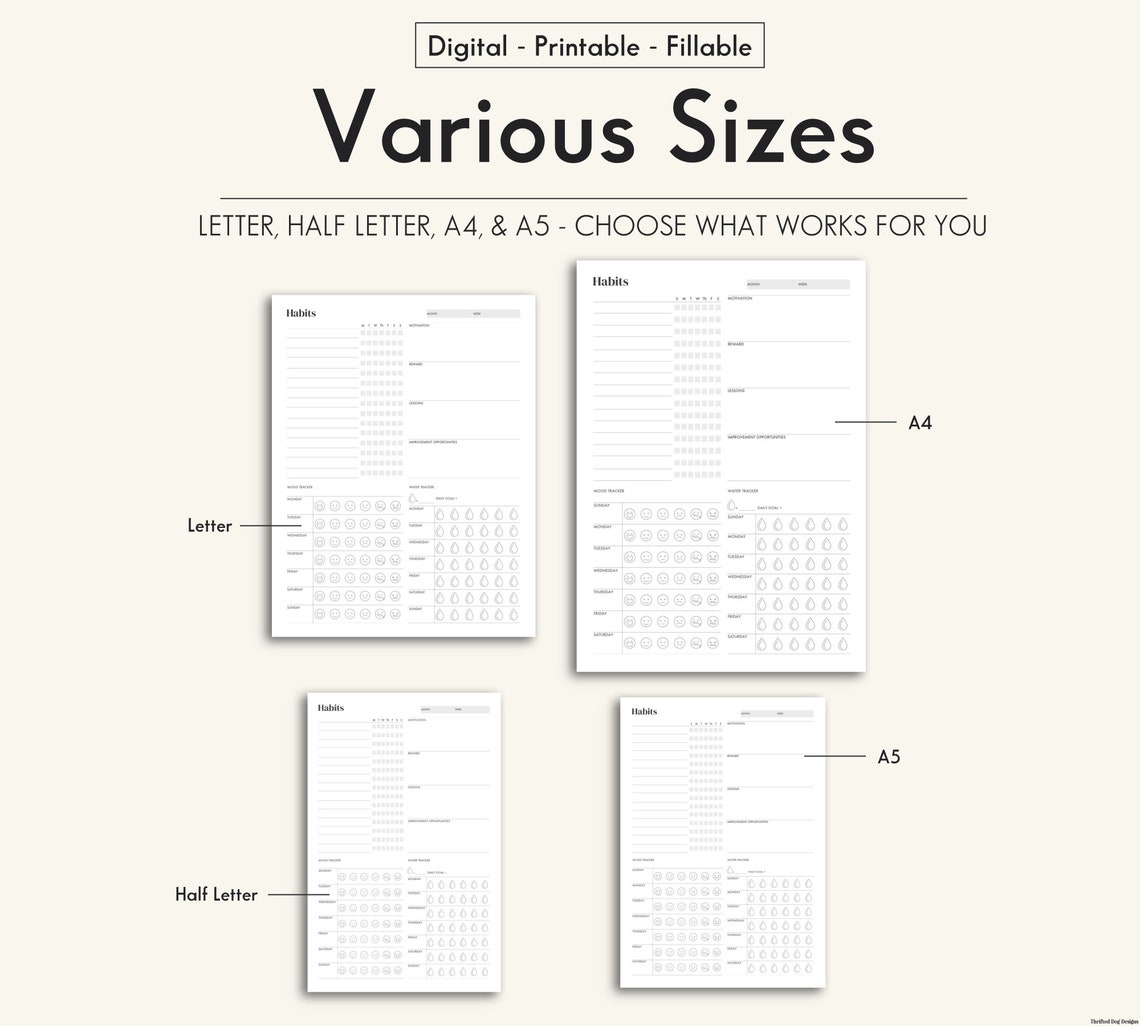 Printable Weekly Habit Tracker Digital Mood & Water Tracker Daily ...