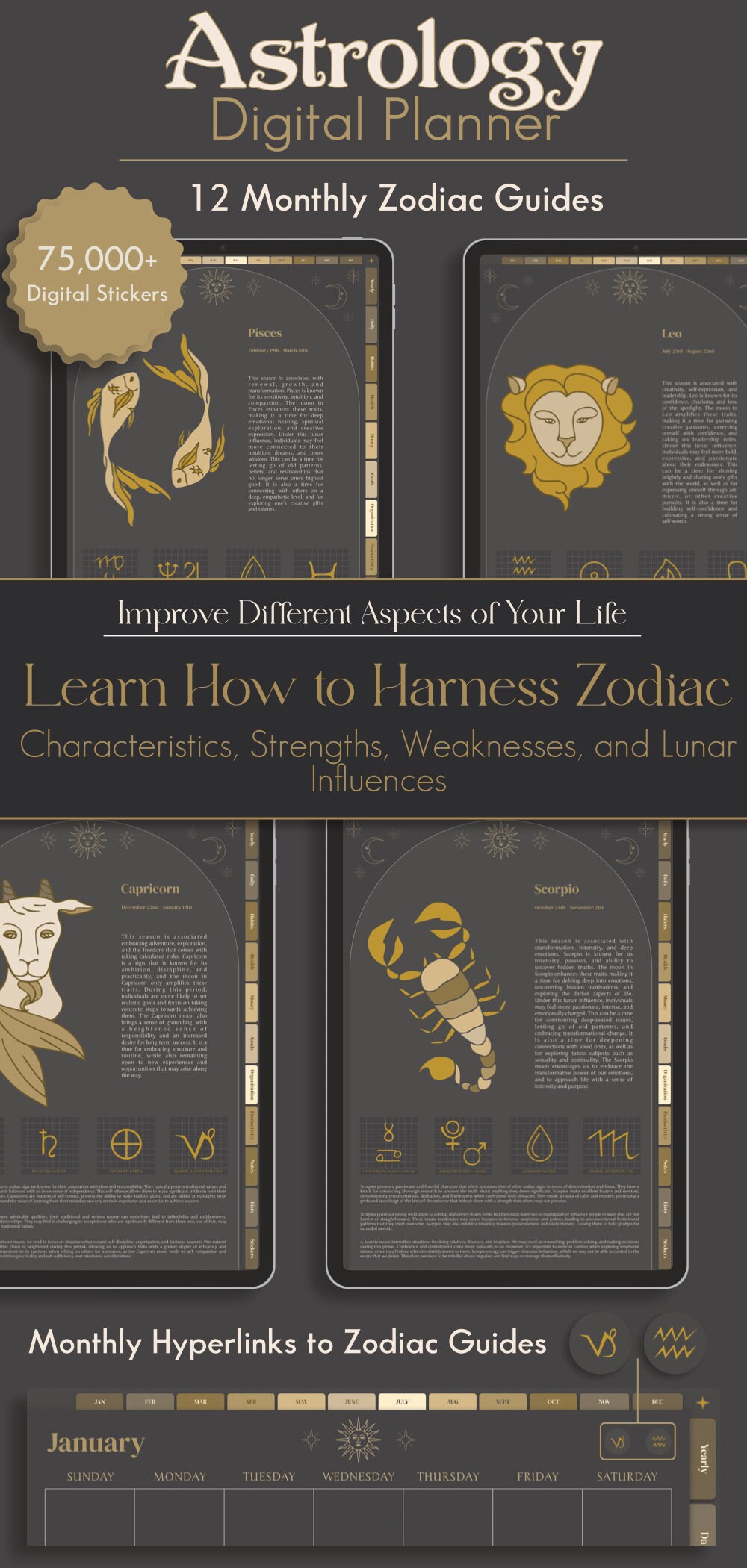 Zodiac Digital Planner Sunday Start Astrology Manifesting Journal ...