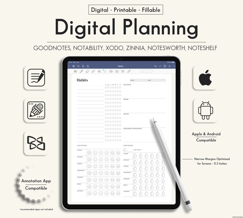 Printable Weekly Habit Tracker Digital Mood & Water Tracker Daily ...