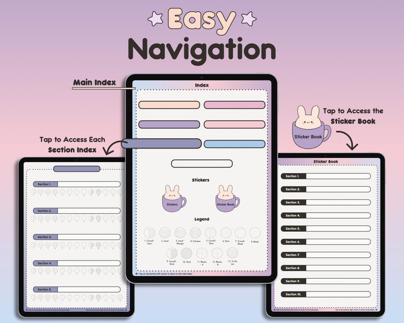 Kawaii Digital Notebook Student Multi Subject Journal Custom Digital ...