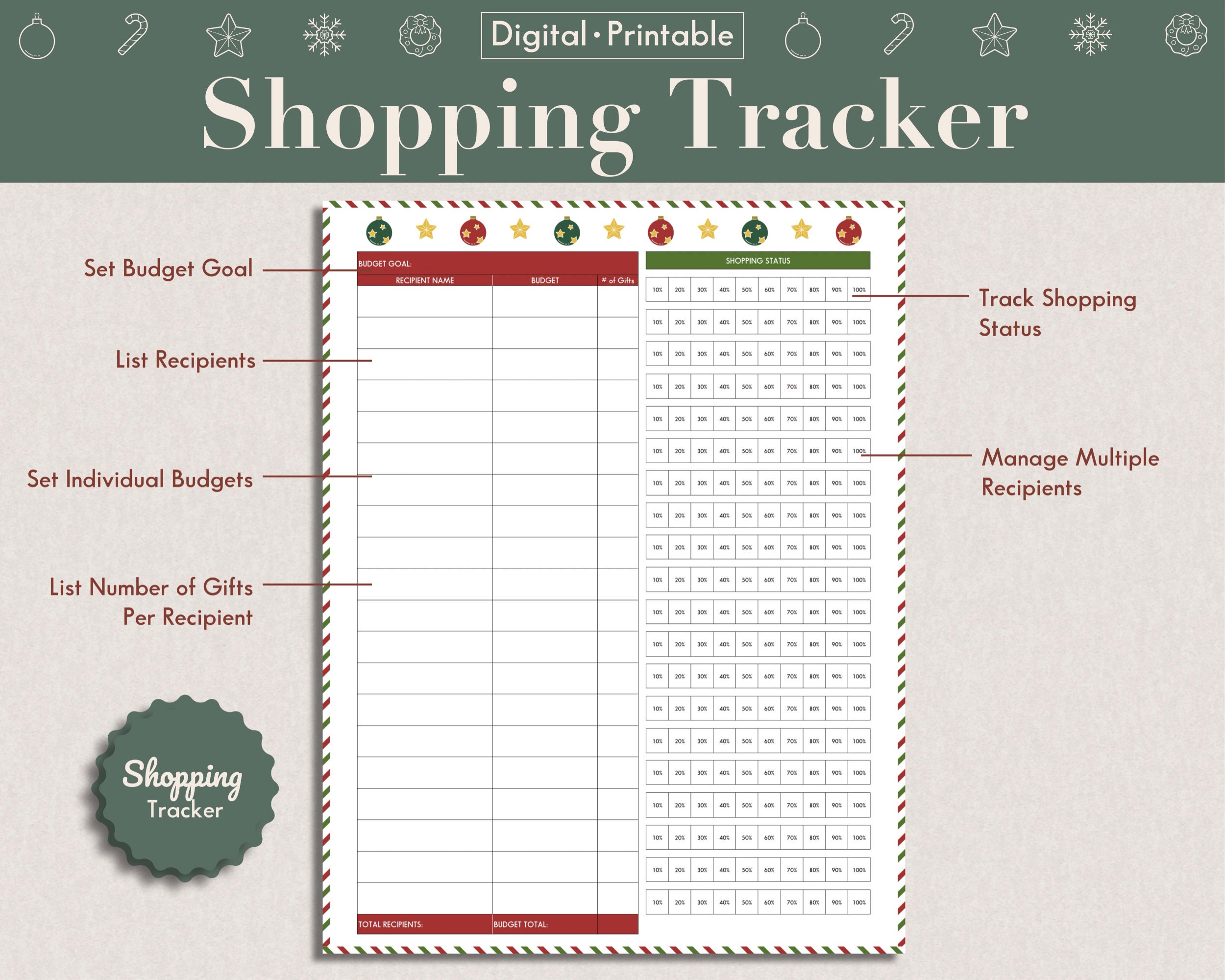 Digital Holiday Gift Tracker Printable Christmas Planner With Saving ...