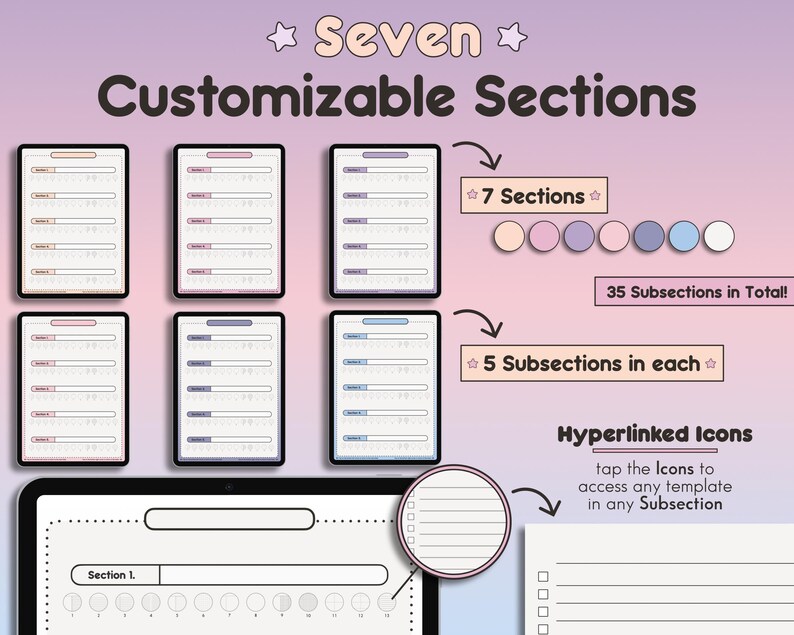 Pastel Digital Notebook Student Multi Subject Notebook Lined Paper ...