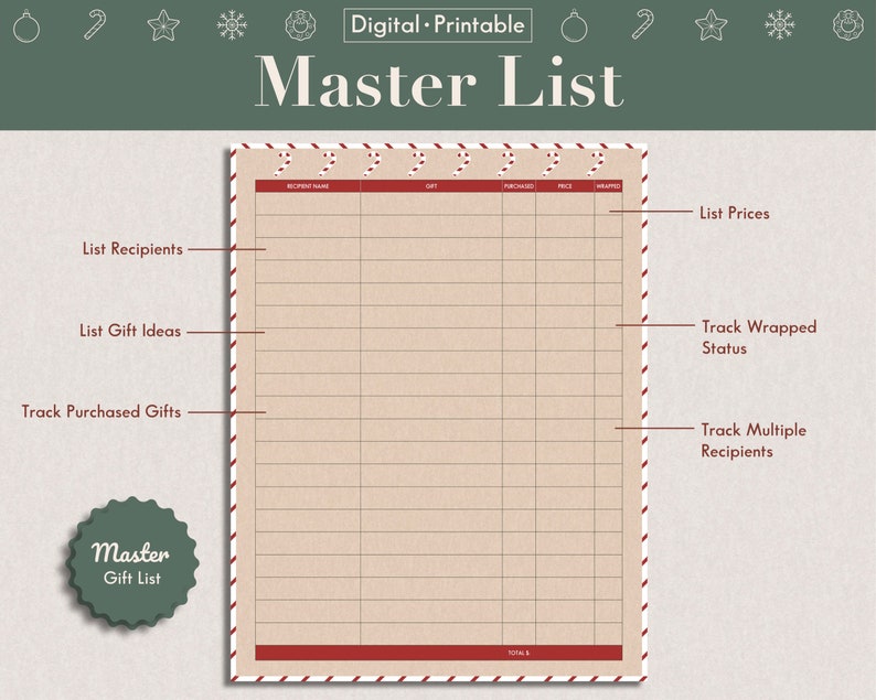 Digital Holiday Gift Tracker Printable Christmas Planner With Saving ...