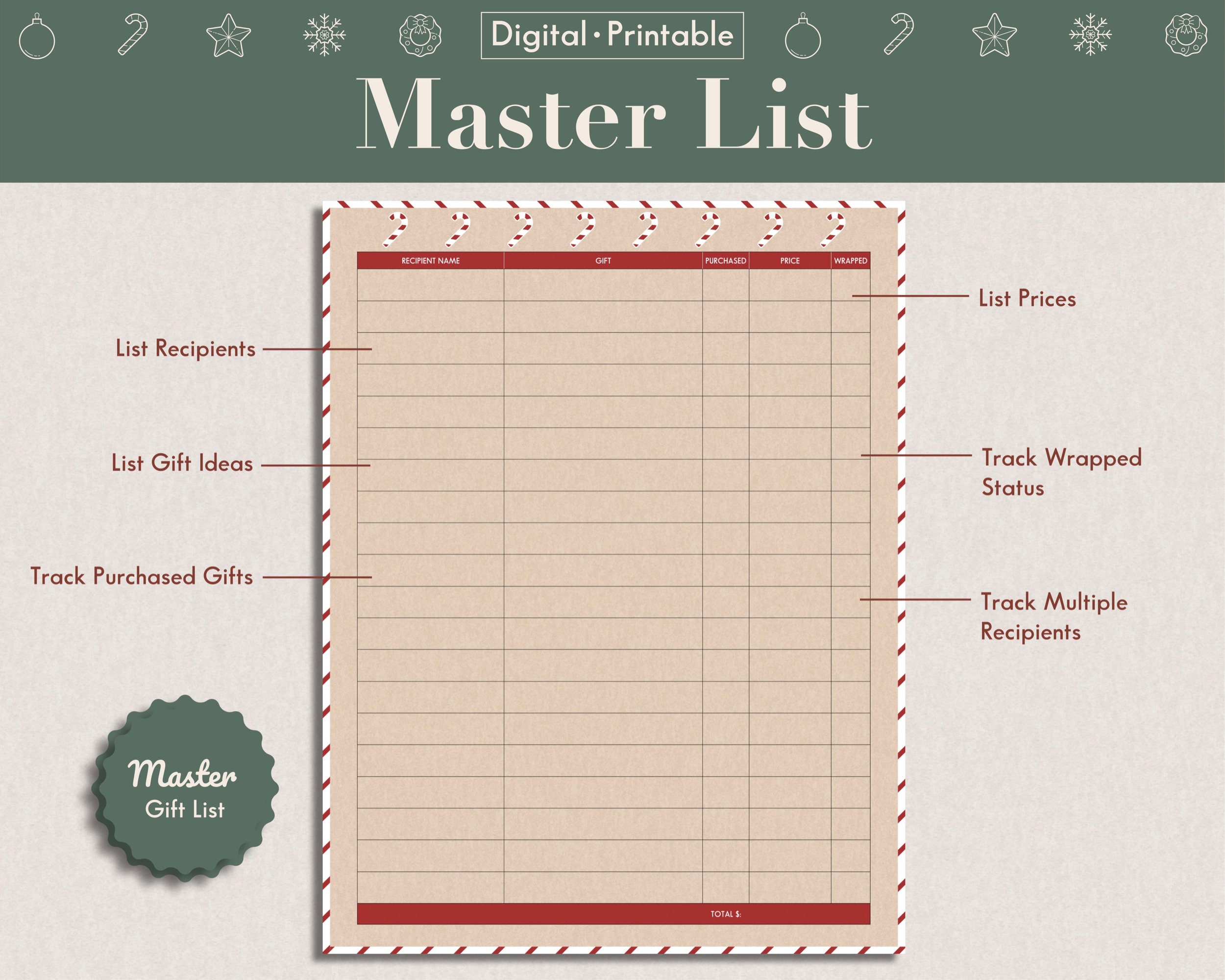 Digital Holiday Gift Tracker Printable Christmas Planner With Saving ...