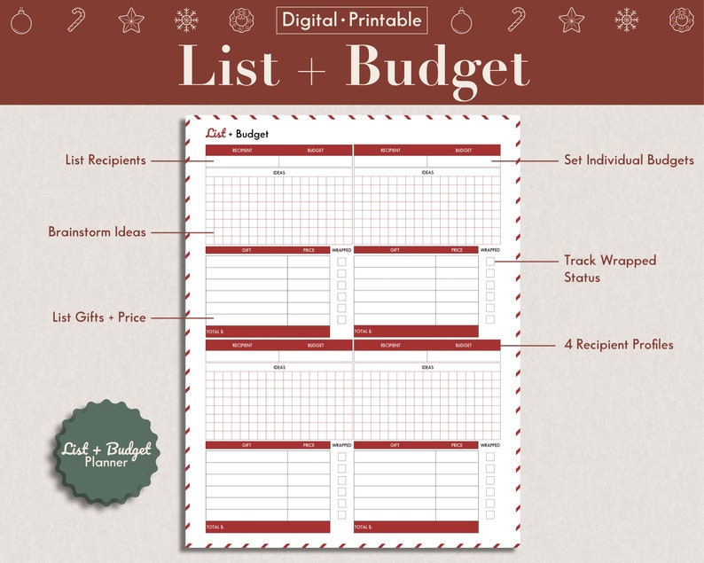 Printable Christmas Gift Tracker Digital Savings Goal Tracker Shopping ...