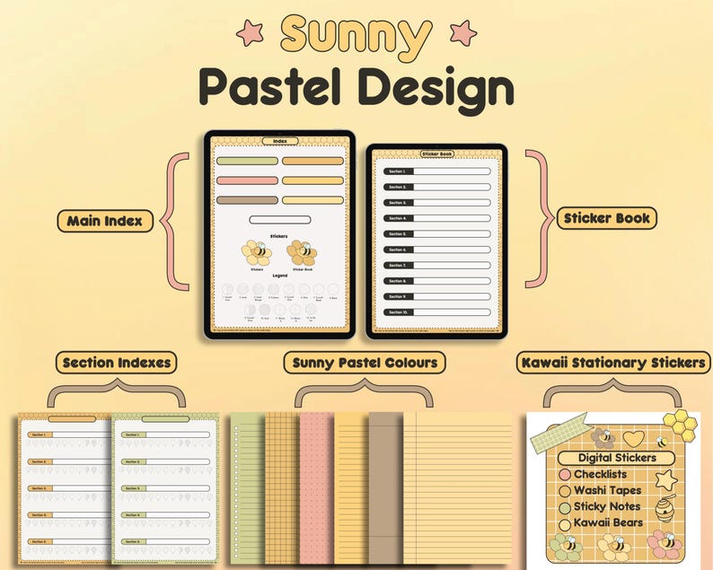 Kawaii Bee Digital Notebook Goodnotes Composition Book for Student ...