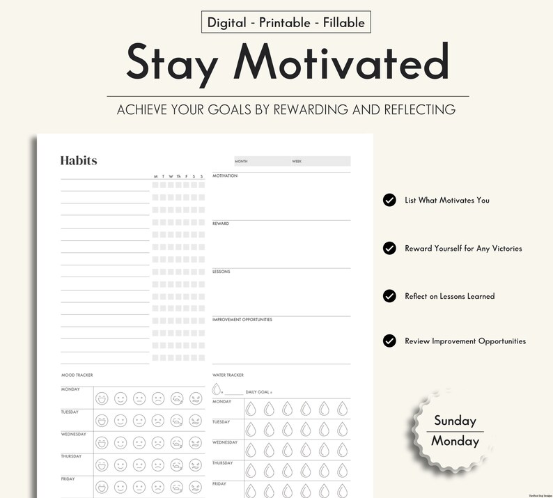 Printable Weekly Habit Tracker Digital Mood & Water Tracker Daily ...