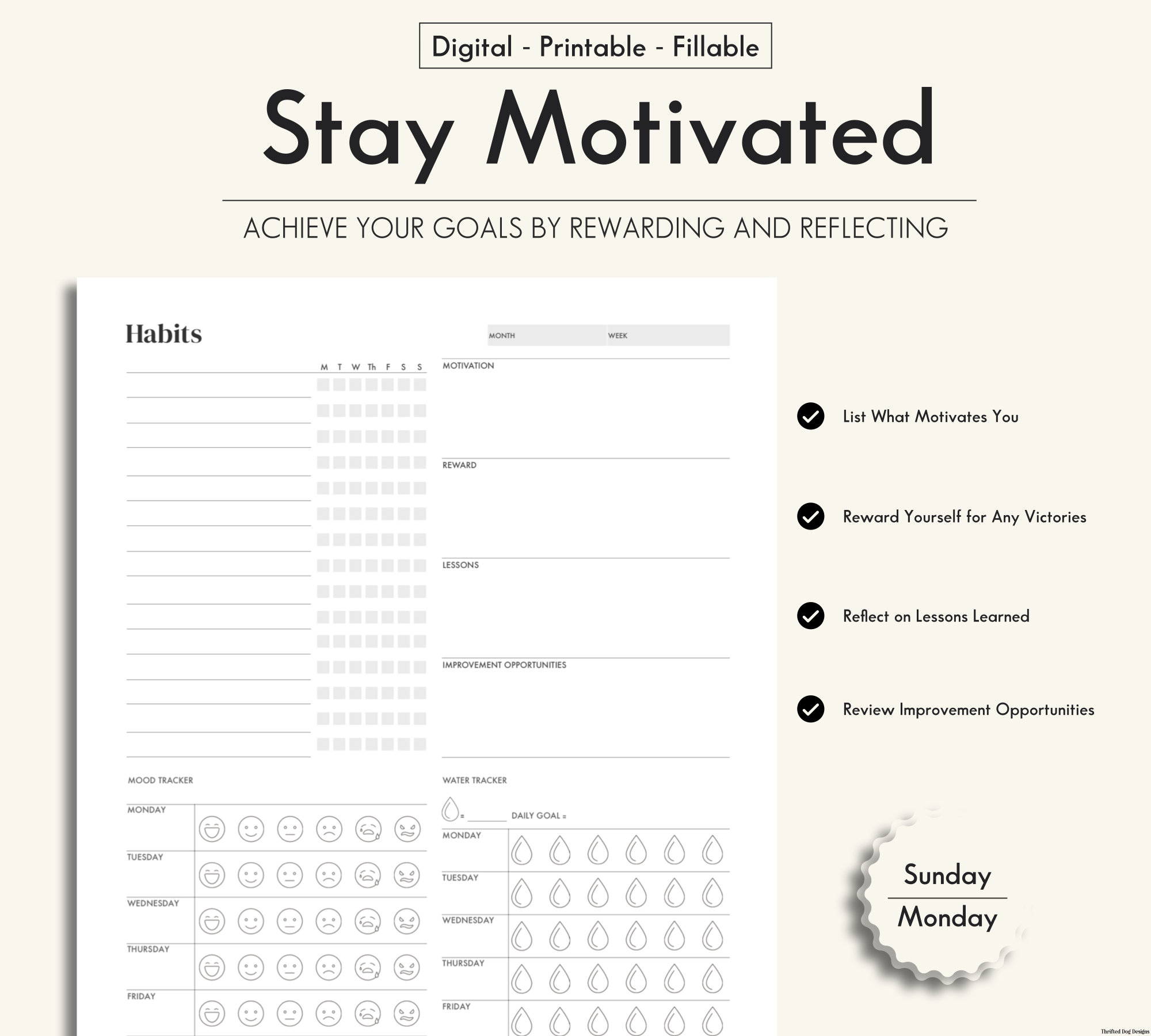 Printable Weekly Habit Tracker Digital Mood & Water Tracker Daily ...