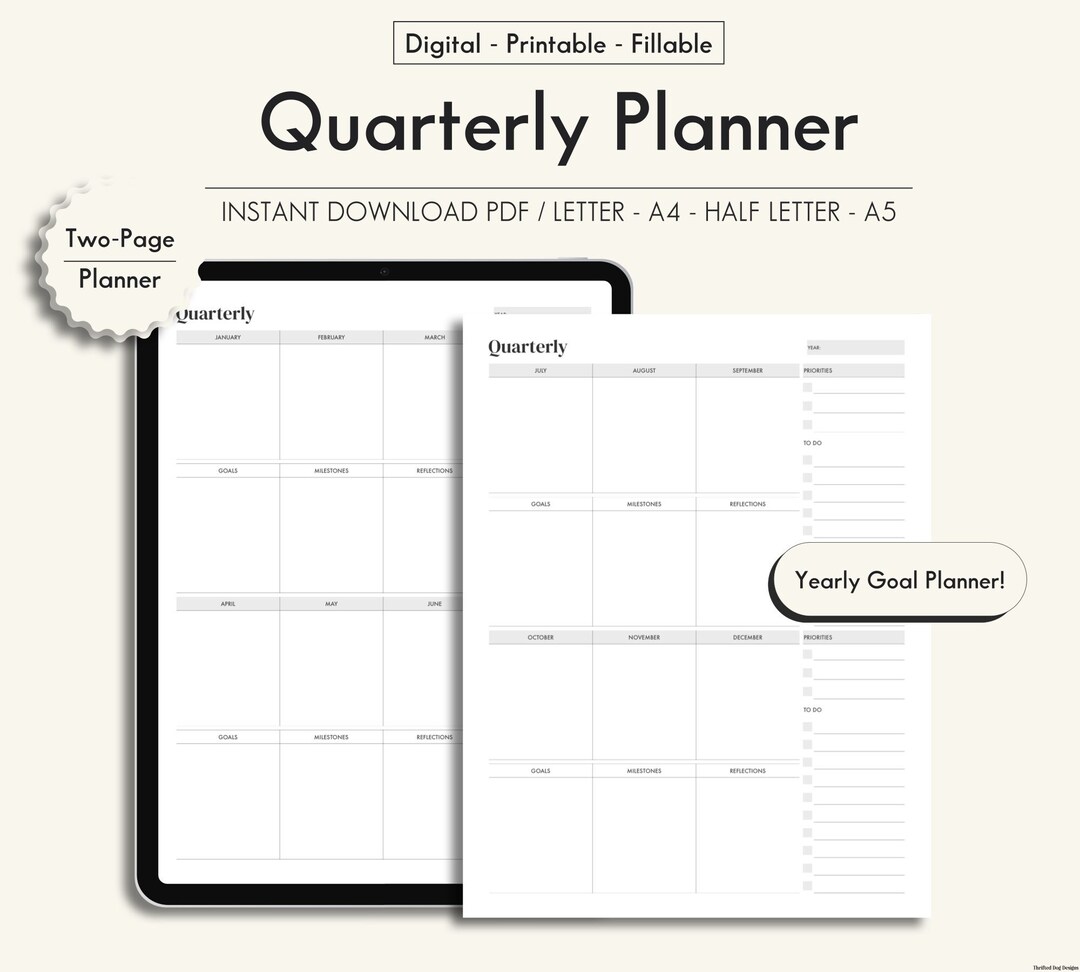 Printable Quarterly Planner Digital Quarterly Goal Planner Editable ...