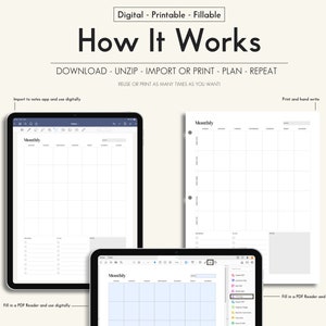 Digital Monthly Planner Printable To-do Checklist Editable Simple ...