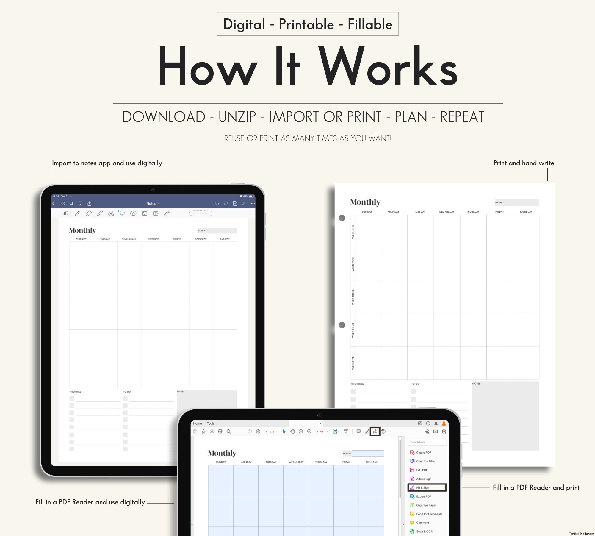 Digital Monthly Planner Printable To-do Checklist Editable Simple ...