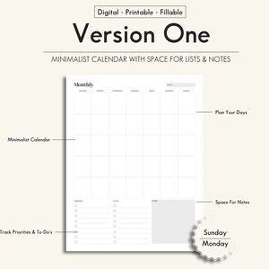 Digital Monthly Planner Printable To-do Checklist Editable Simple ...