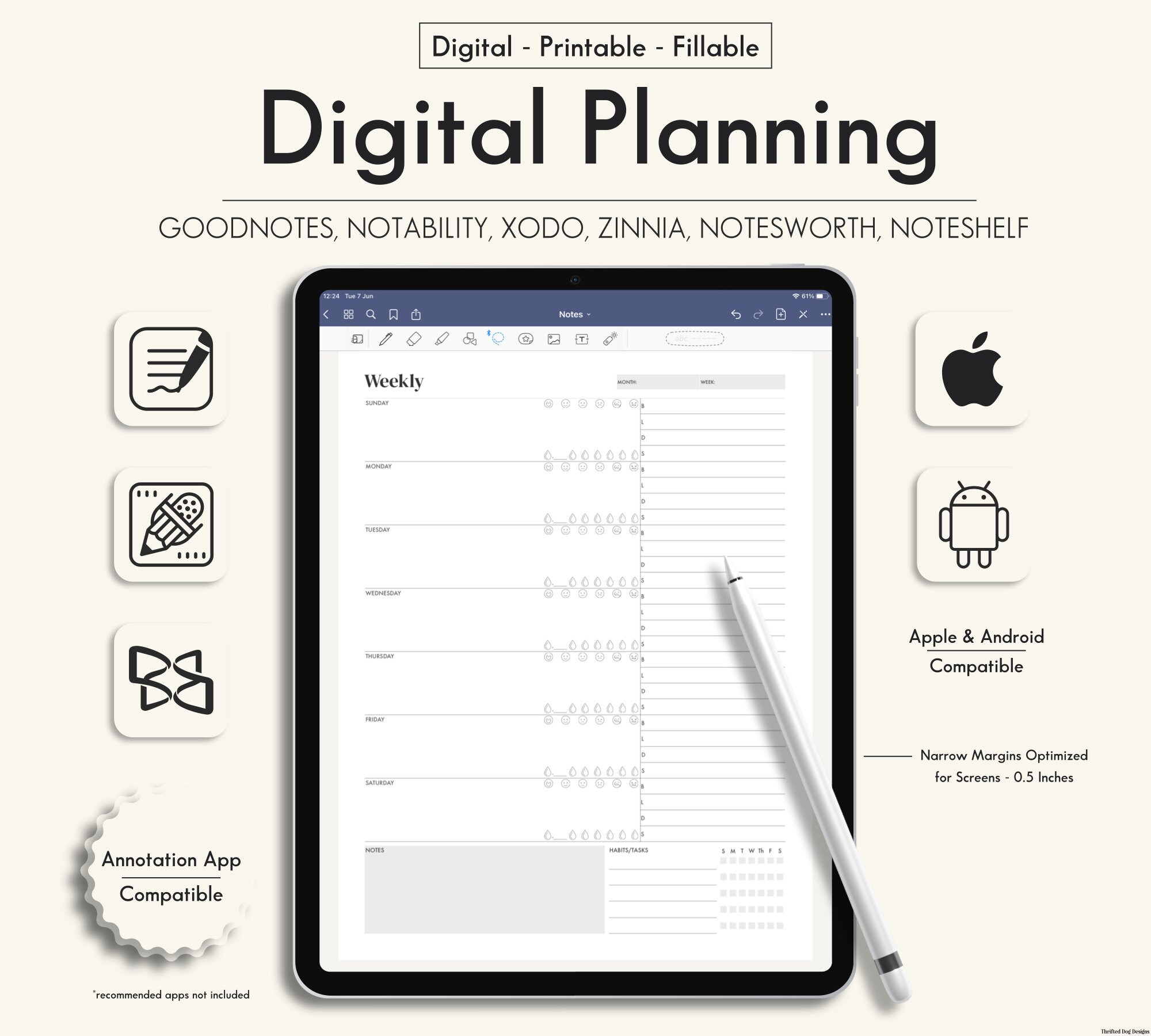 Printable Weekly Planner Mood Icons & Water Goals Habit Tracker ...
