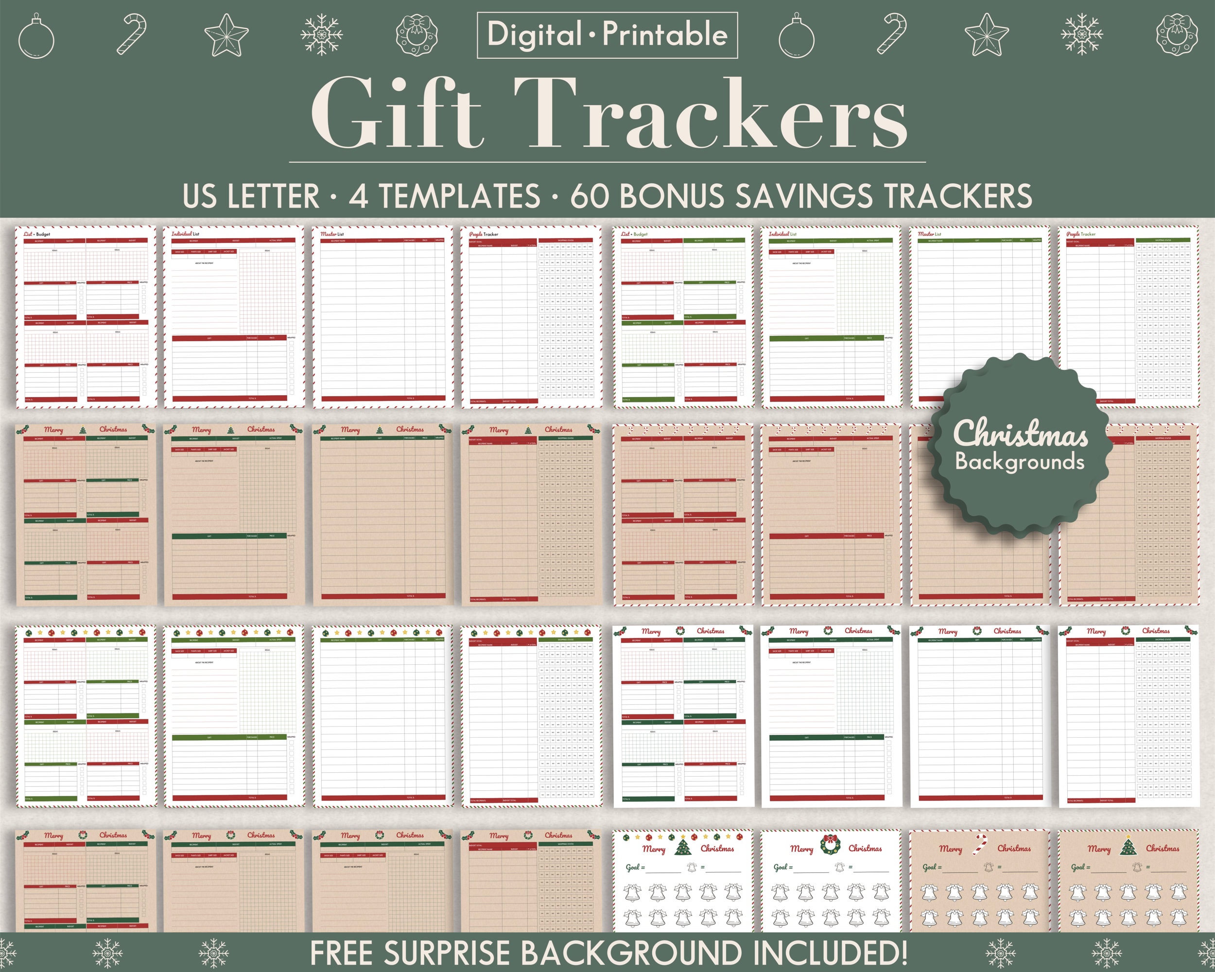 Digital Holiday Gift Tracker Printable Christmas Planner With Saving ...